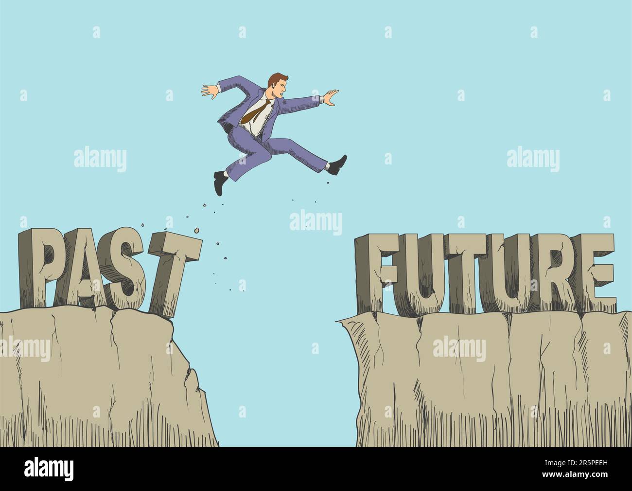 Cartoon illustration of a man jumps from past to future Stock Vector ...