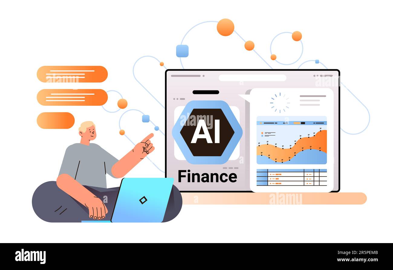 businessman generating financial report with ai helper bot data analyzing artificial ...
