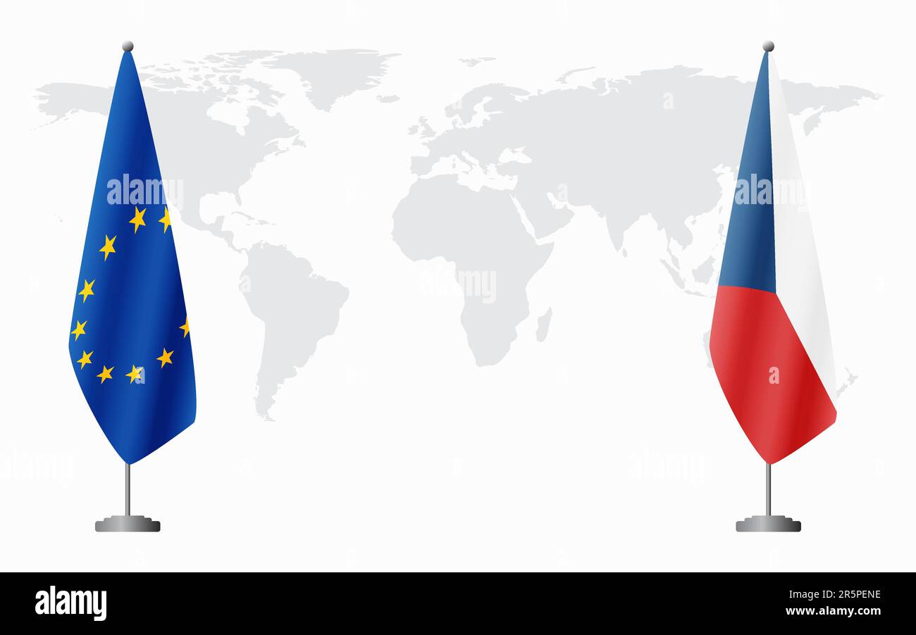 European Union and Czech Republic flags for official meeting against ...