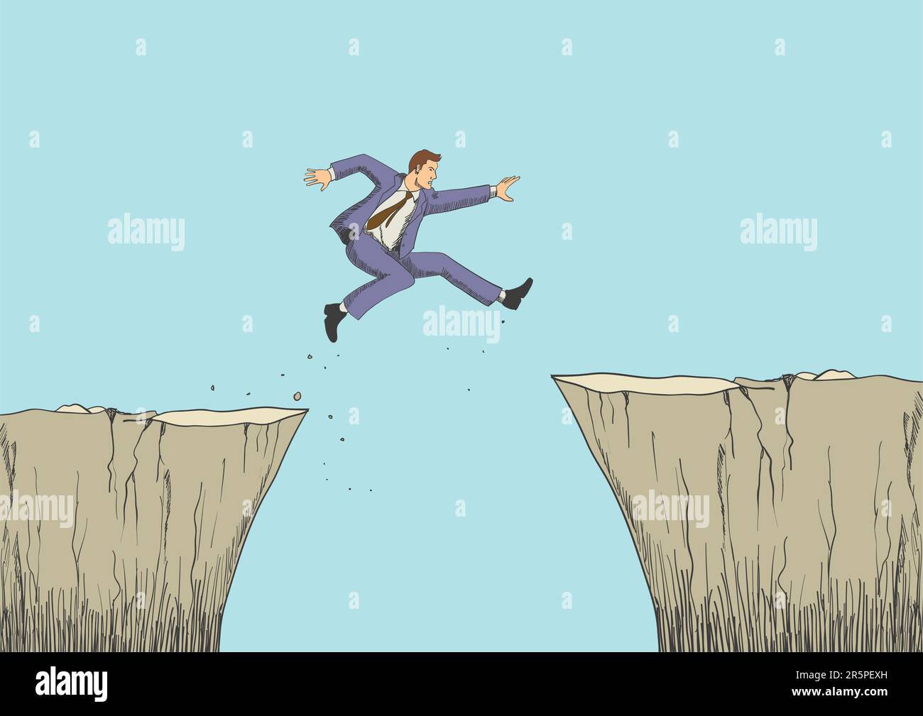 Cartoon illustration of a man jumps from the ravine Stock Vector Image ...