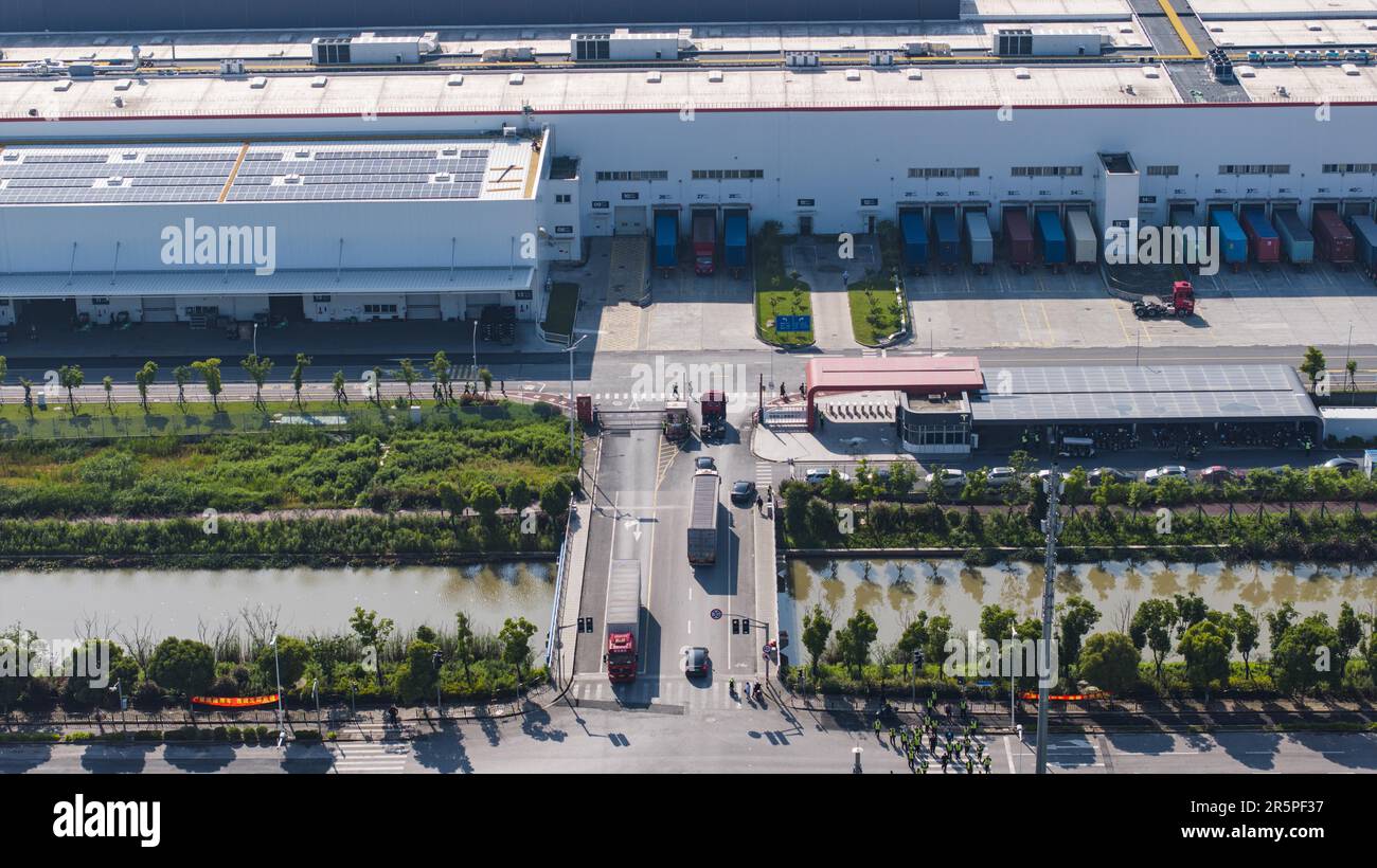 Aerial photos show the Tesla Gigafactory in Shanghai, China. 2nd June ...