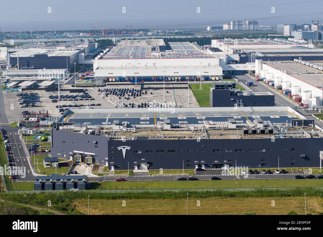 Aerial photos show the Tesla Gigafactory in Shanghai, China. 2nd June ...