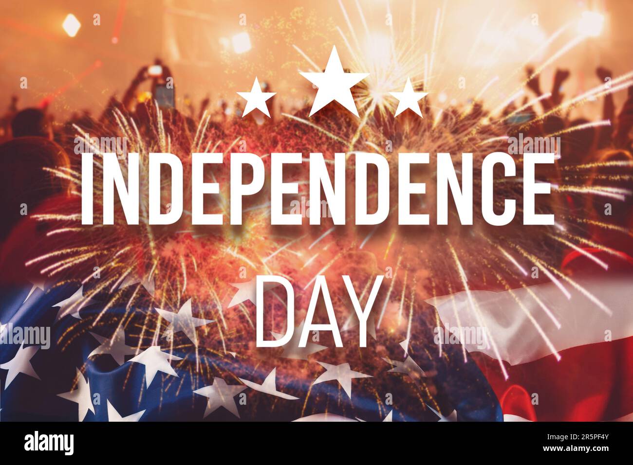 Congratulation Independence day on double exposure background with ...
