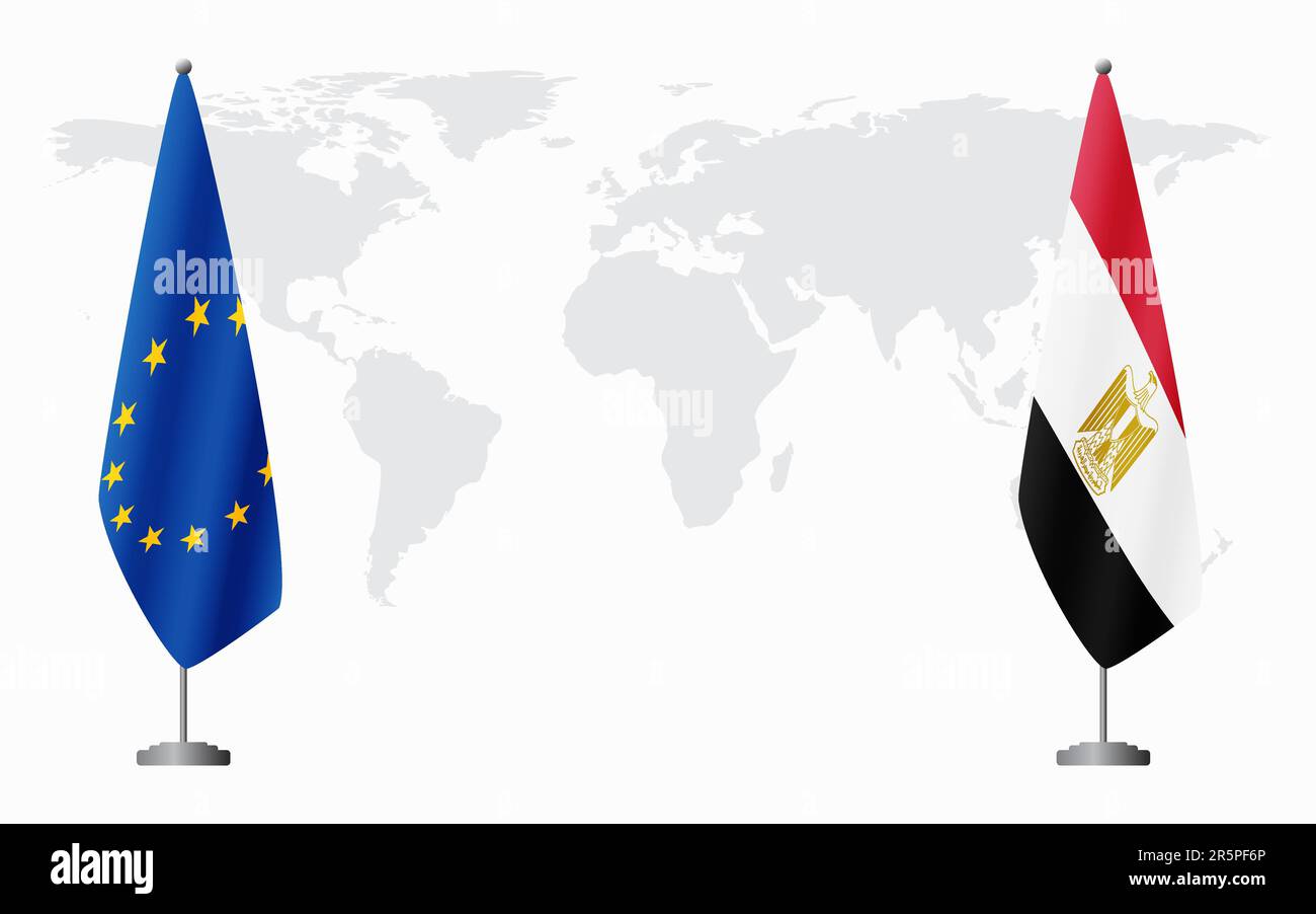 European Union and Egypt flags for official meeting against background ...