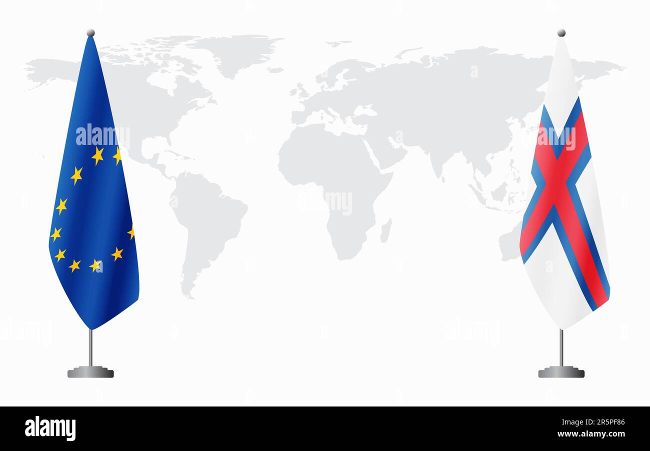 European Union and Faroe Islands flags for official meeting against ...