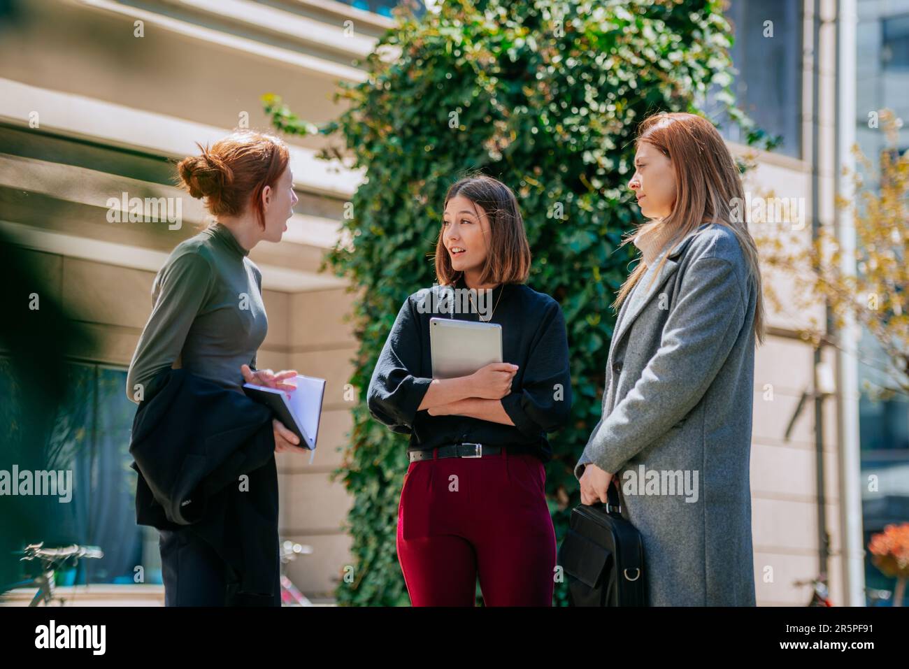 Beautiful blonde woman with slight smile on her face listening to her ...