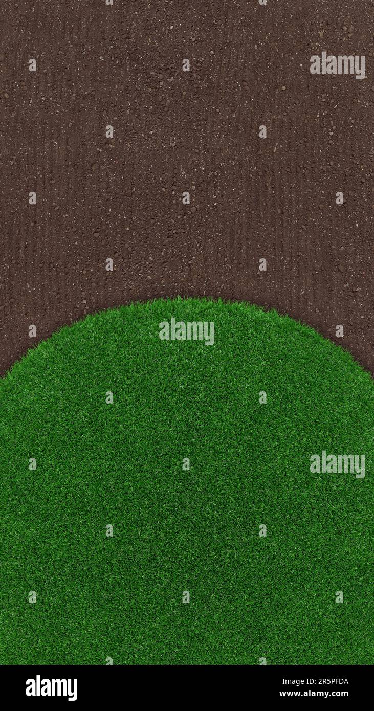 Meadow green grass surface and soil ground surface. Turf and terrain ...