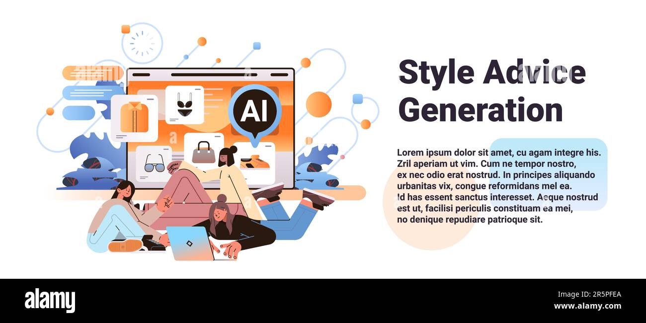 women choosing clothes in online shop with ai helper bot style advice ...