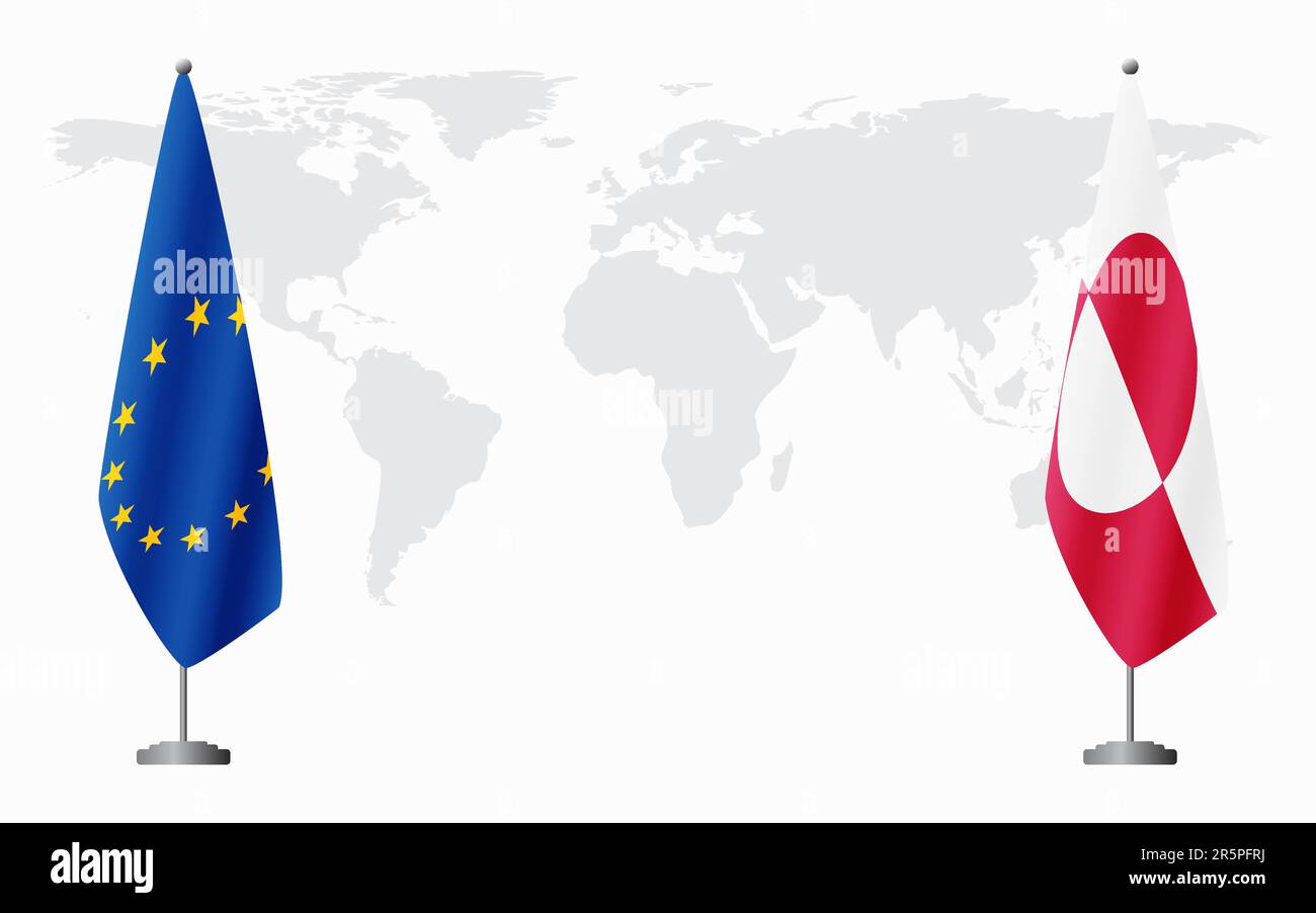 European Union and Greenland flags for official meeting against ...