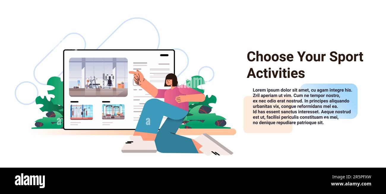 young girl choosing sport activities on digital screen physical ...