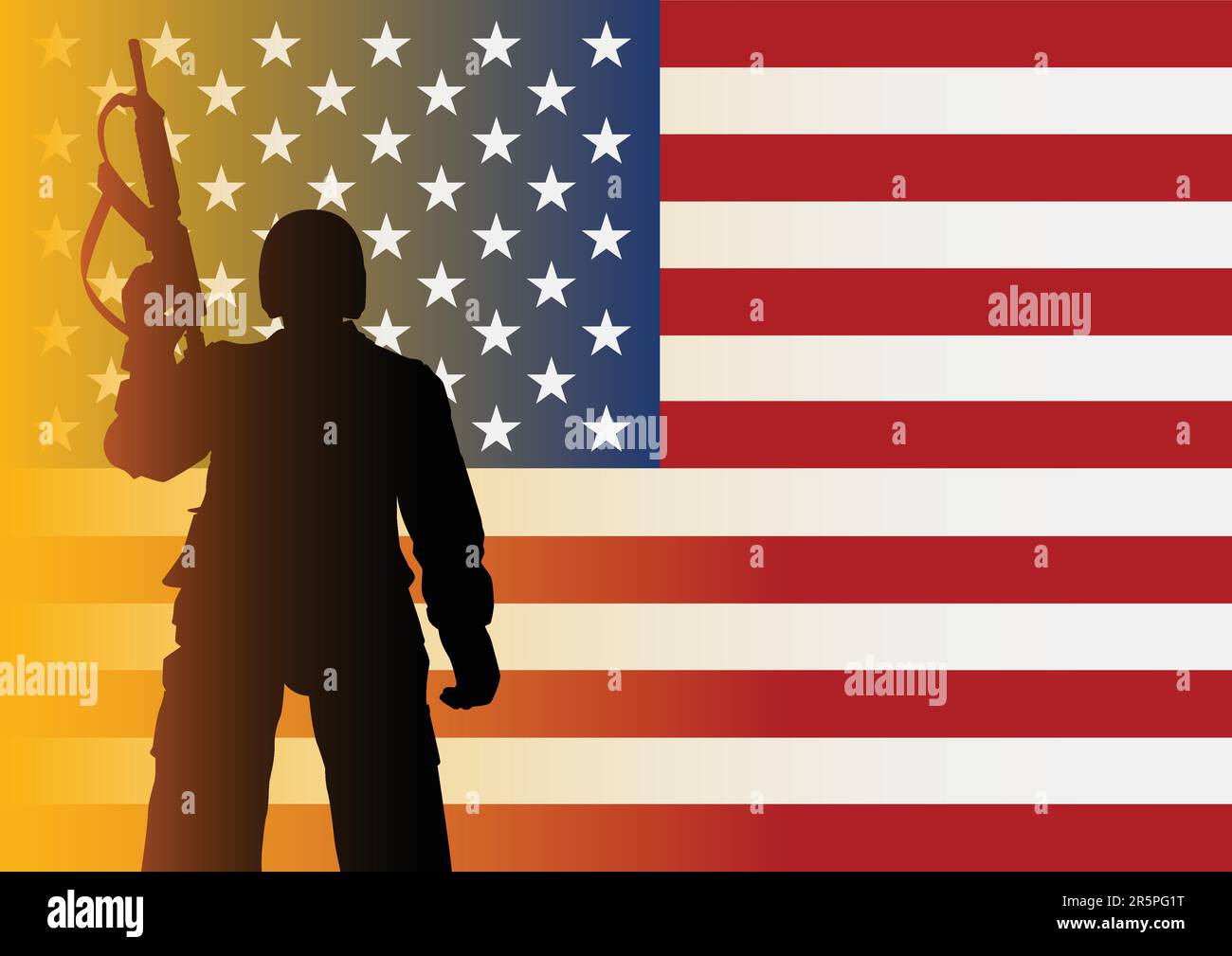 Silhouette illustration of a soldier from low angle shot on American ...