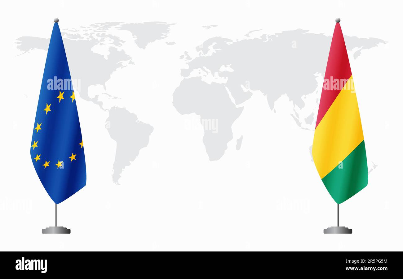 European Union and Guinea flags for official meeting against background ...