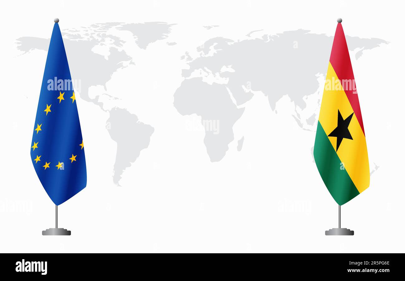 European Union and Ghana flags for official meeting against background ...