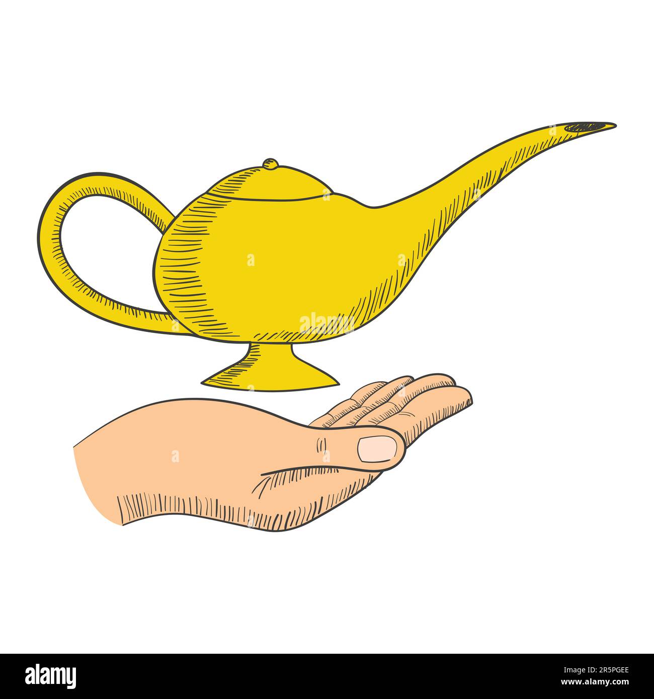 Simple graphic of a hand with a magic lamp, fortune, magic concept ...