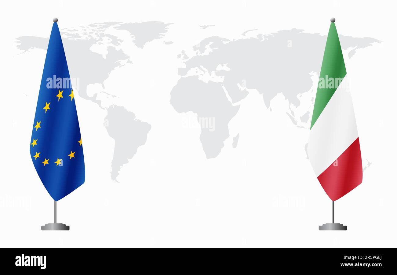 European Union and Italy flags for official meeting against background ...