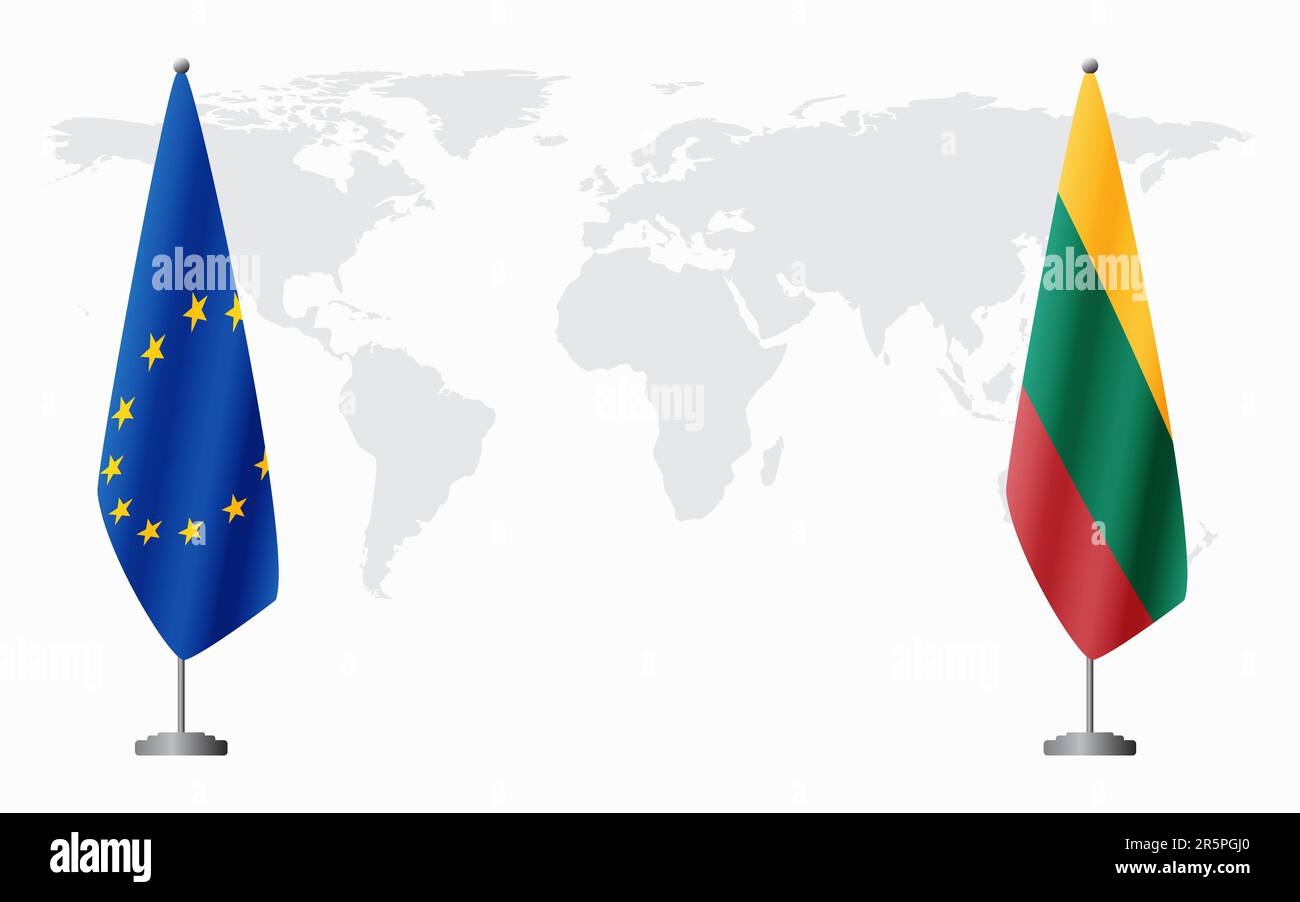 European Union and Lithuania flags for official meeting against ...