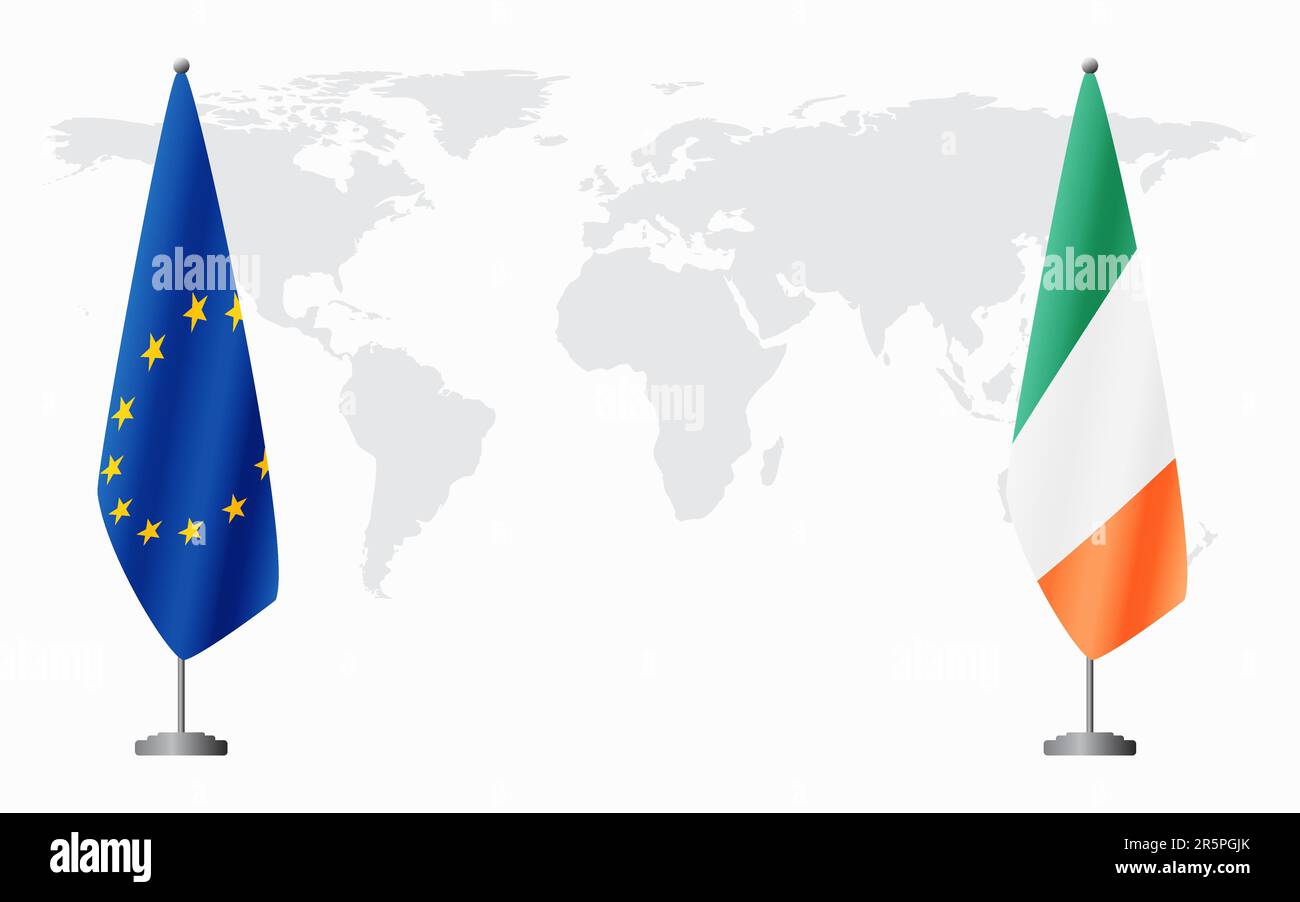 European Union and Ireland flags for official meeting against ...