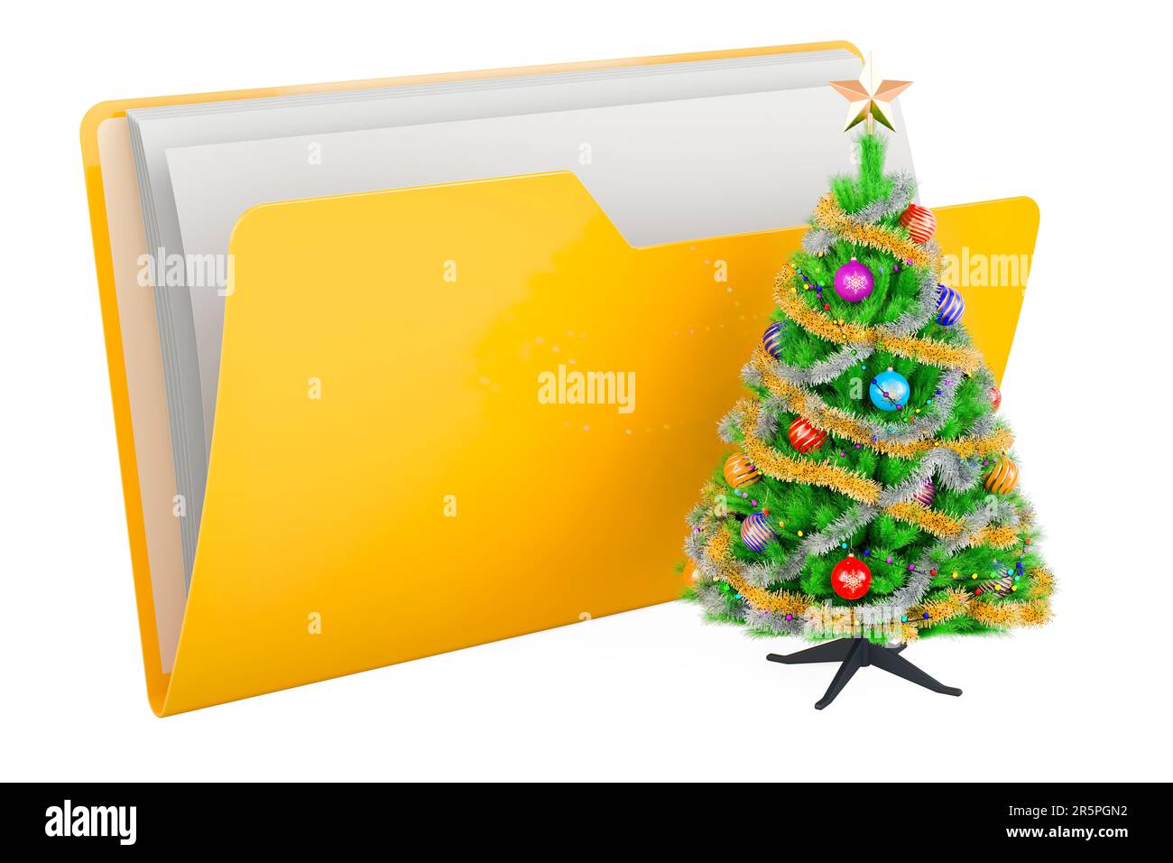 Computer folder icon with Christmas tree, 3D rendering isolated on ...