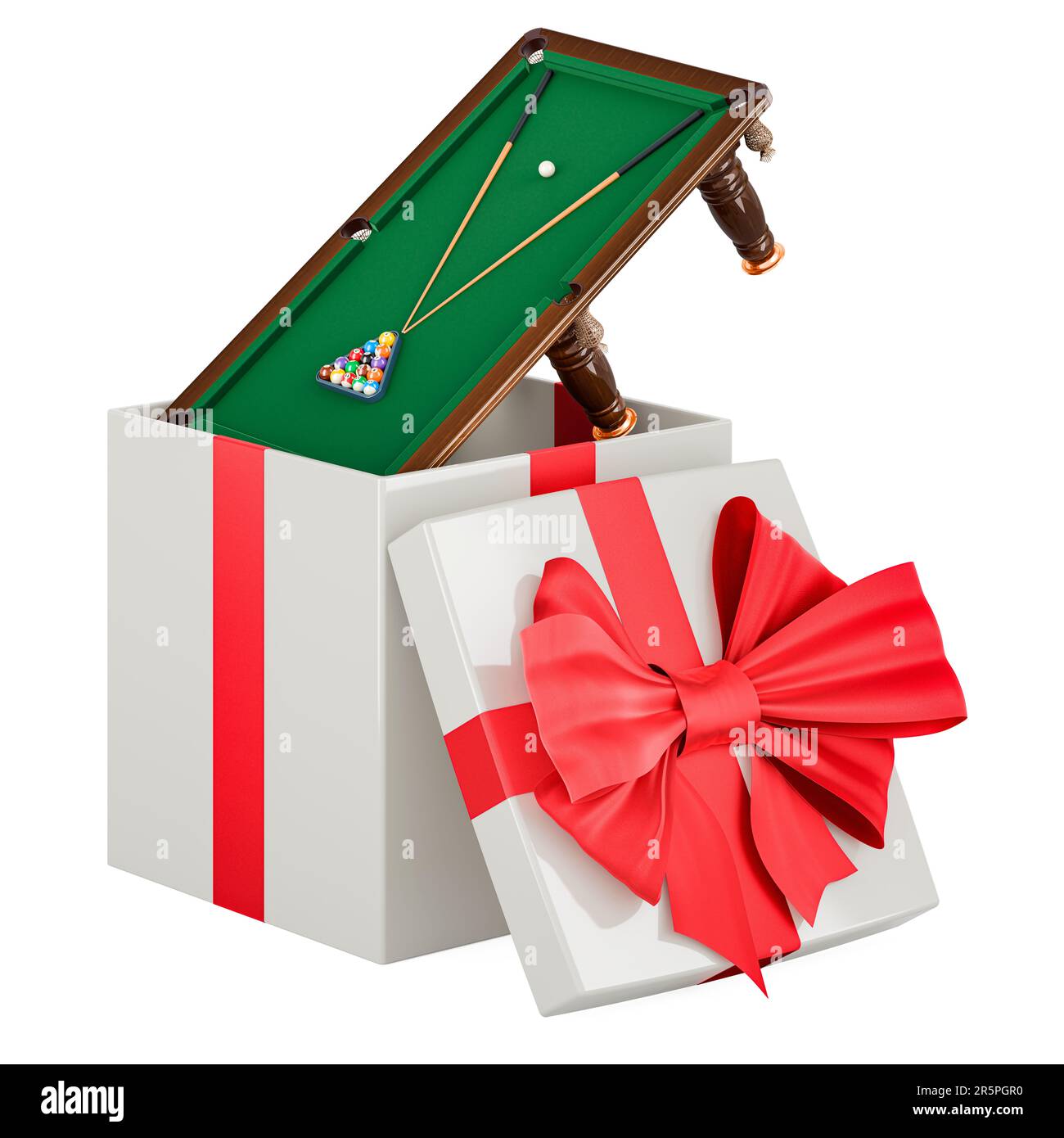 Billiard table inside gift box, 3D rendering isolated on white ...