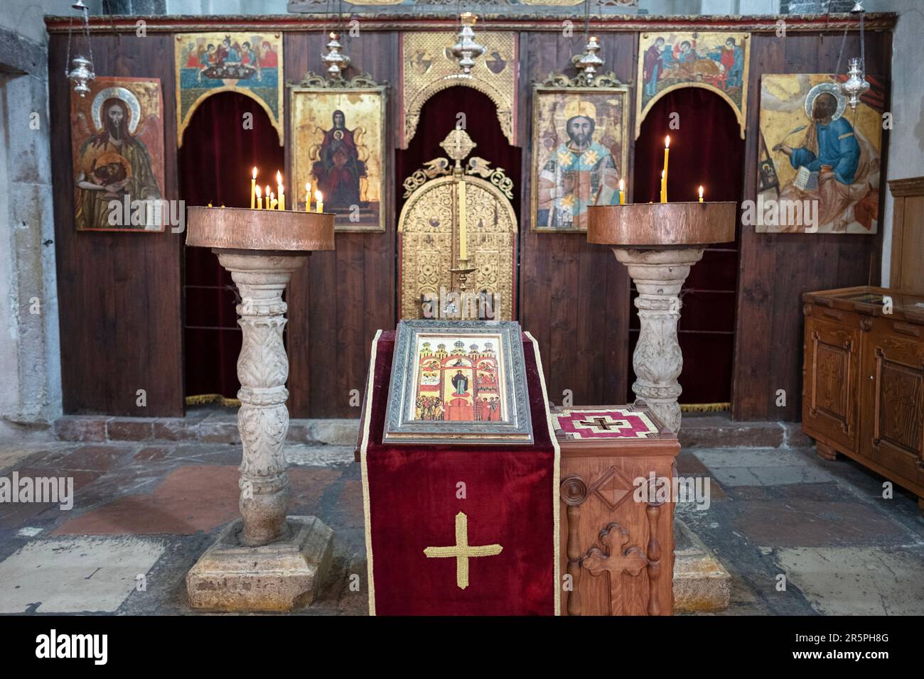 The interior of the Saint Nicholas Serbian orthodox church in Kotor ...