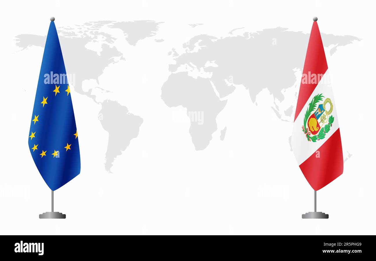 European Union and Peru flags for official meeting against background ...