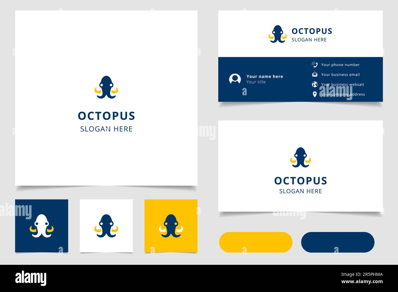 Octopus logo design with editable slogan. Business card and branding ...