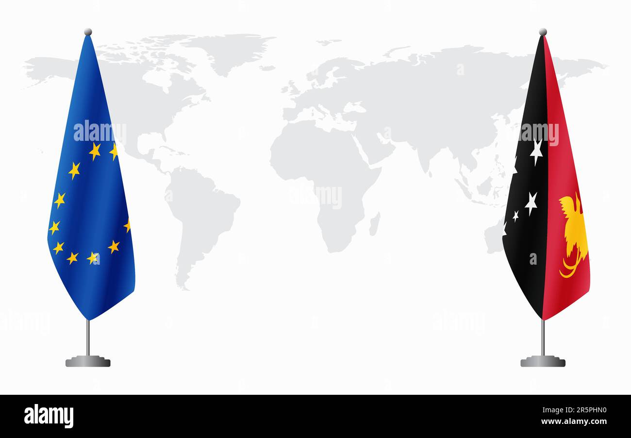 European Union and Papua New Guinea flags for official meeting against ...