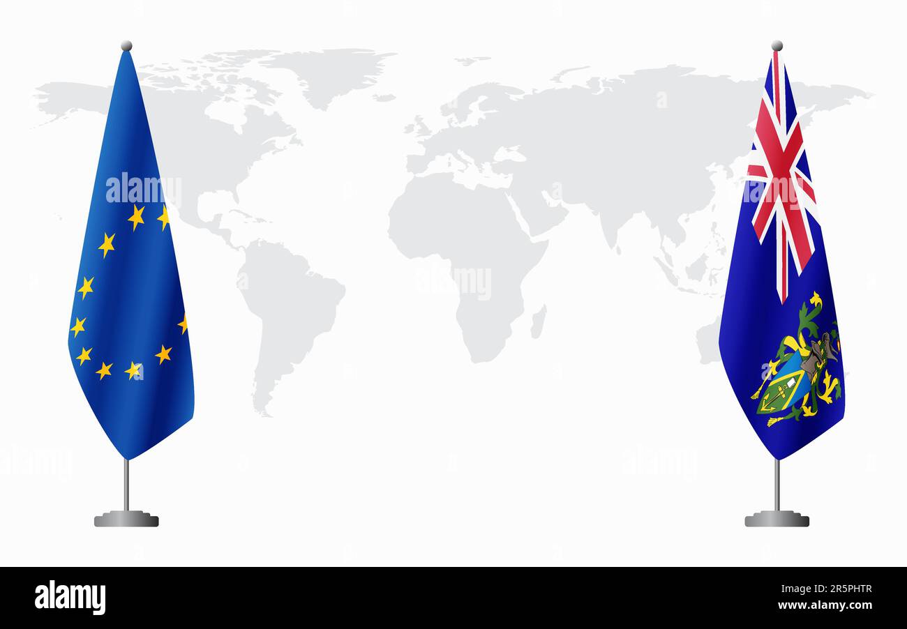European Union and Pitcairn Islands flags for official meeting against ...