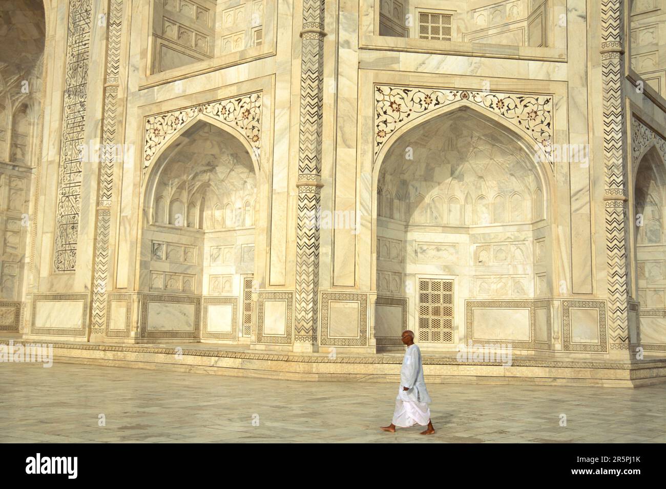 An Indian man enjoys the ornate architecture of the Taj Mahal in Agra ...