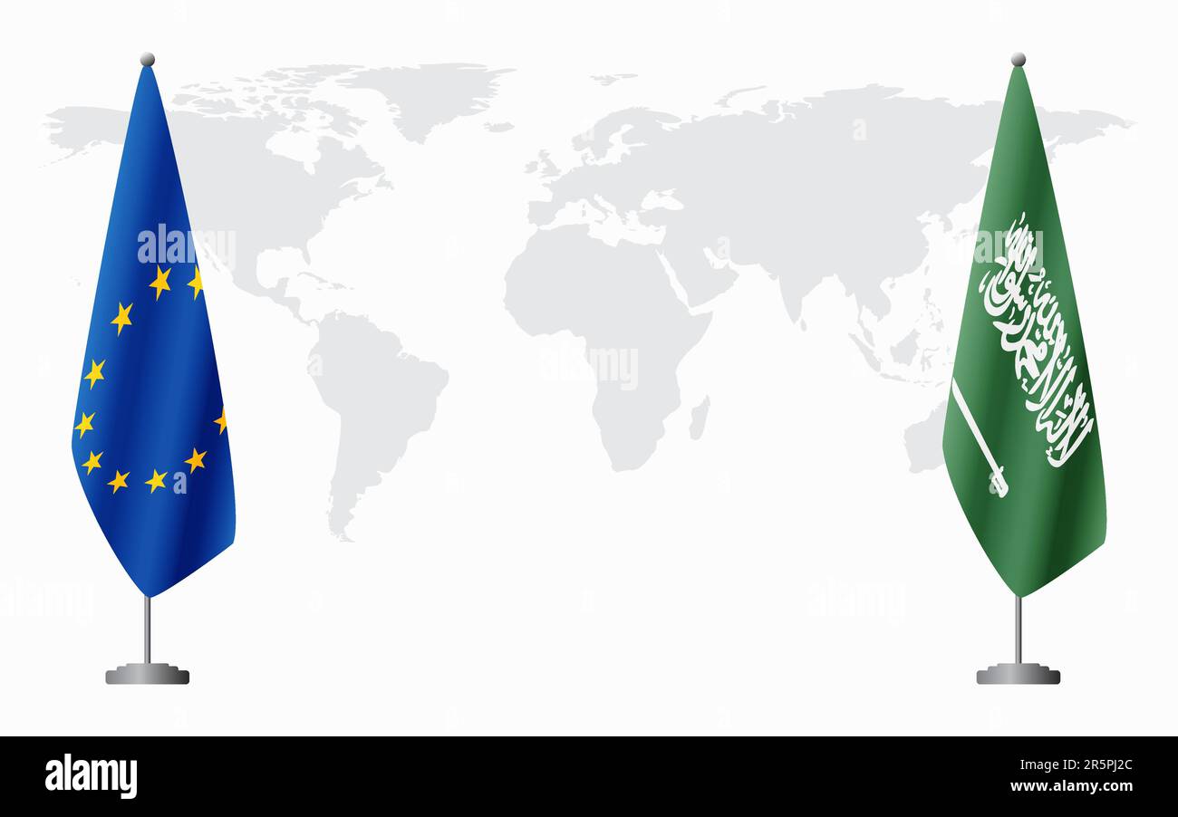 European Union and Saudi Arabia flags for official meeting against ...