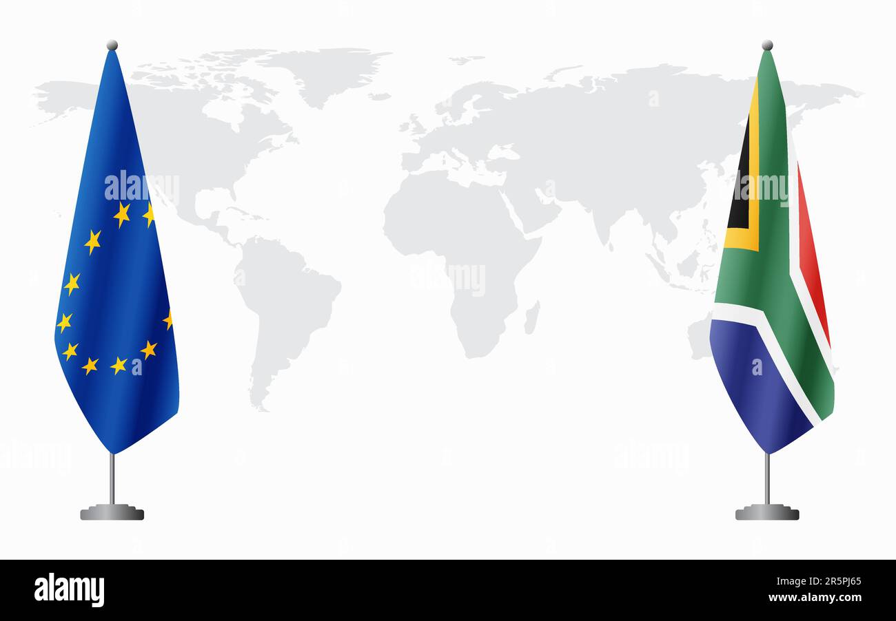 European Union and South Africa flags for official meeting against ...
