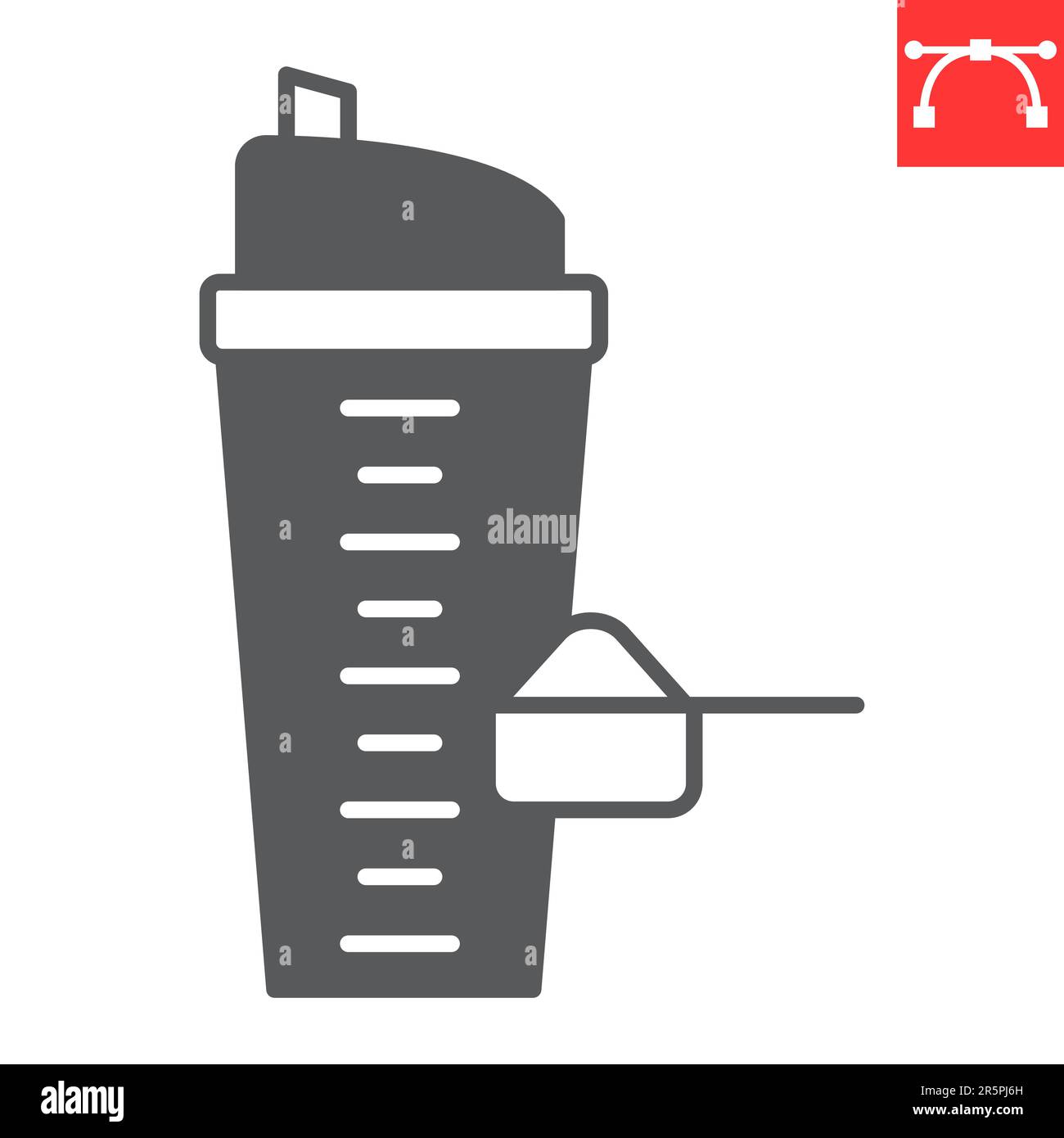 Protein shaker glyph icon, supplements and health, bottle with a scoop ...