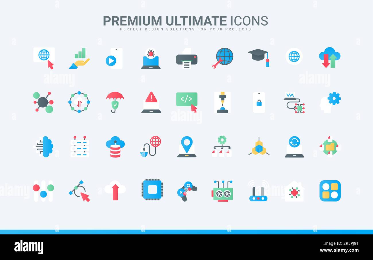 Information technology trendy flat icons set vector illustration. Internet network system and ...