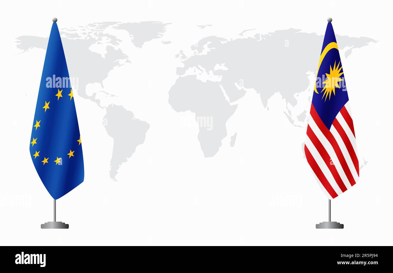European Union and Malaysia flags for official meeting against ...