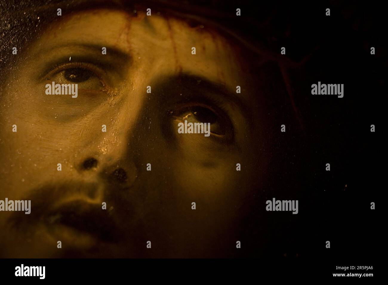 A detail of the Ecce Homo, an oil painting by artist Jose de Ribera ...