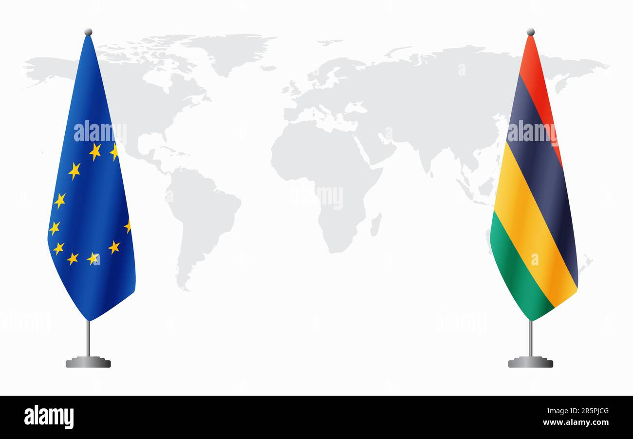 European Union and Mauritius flags for official meeting against ...