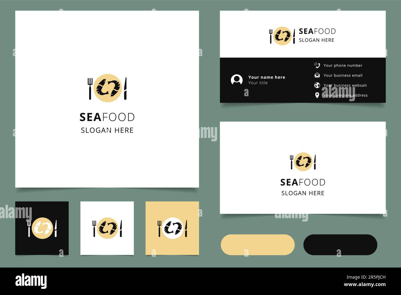 Seafood logo design with editable slogan. Business card and branding ...