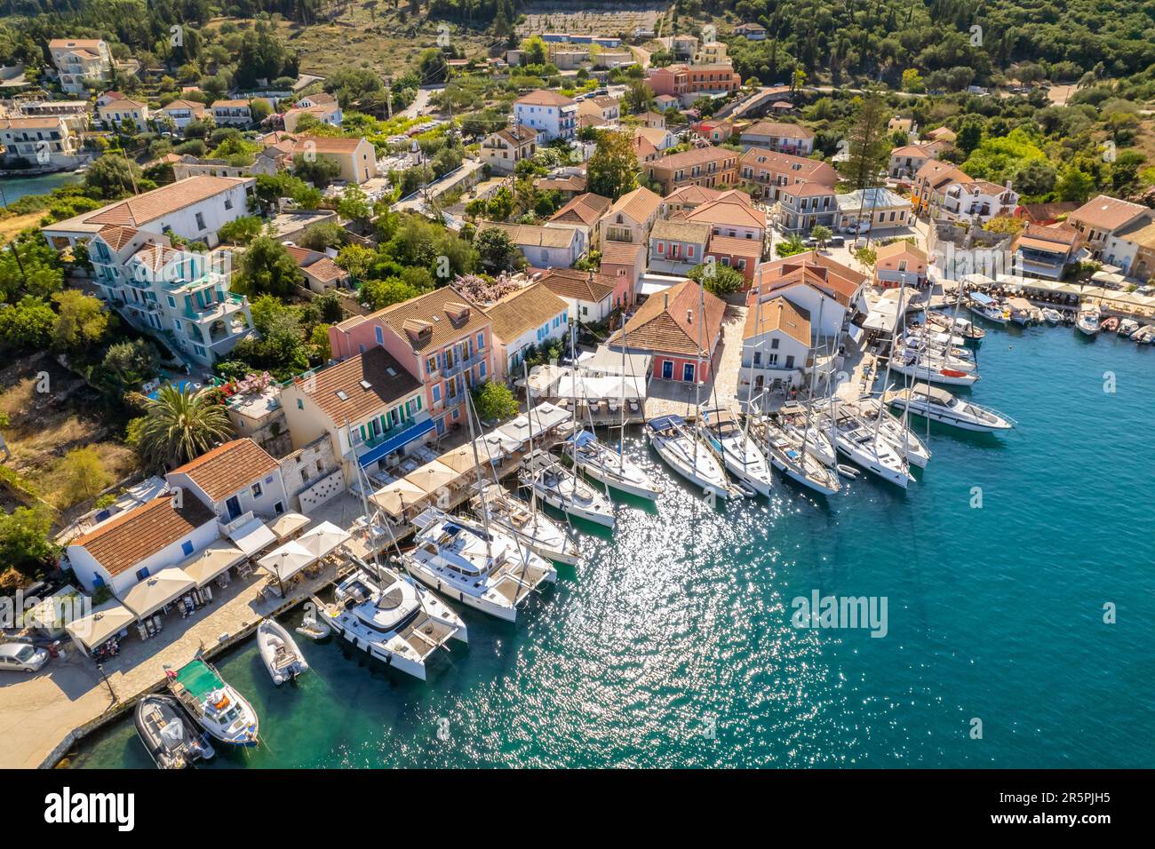 Aerial view of the picturesque Fiskardo village and port Kefalonia ...