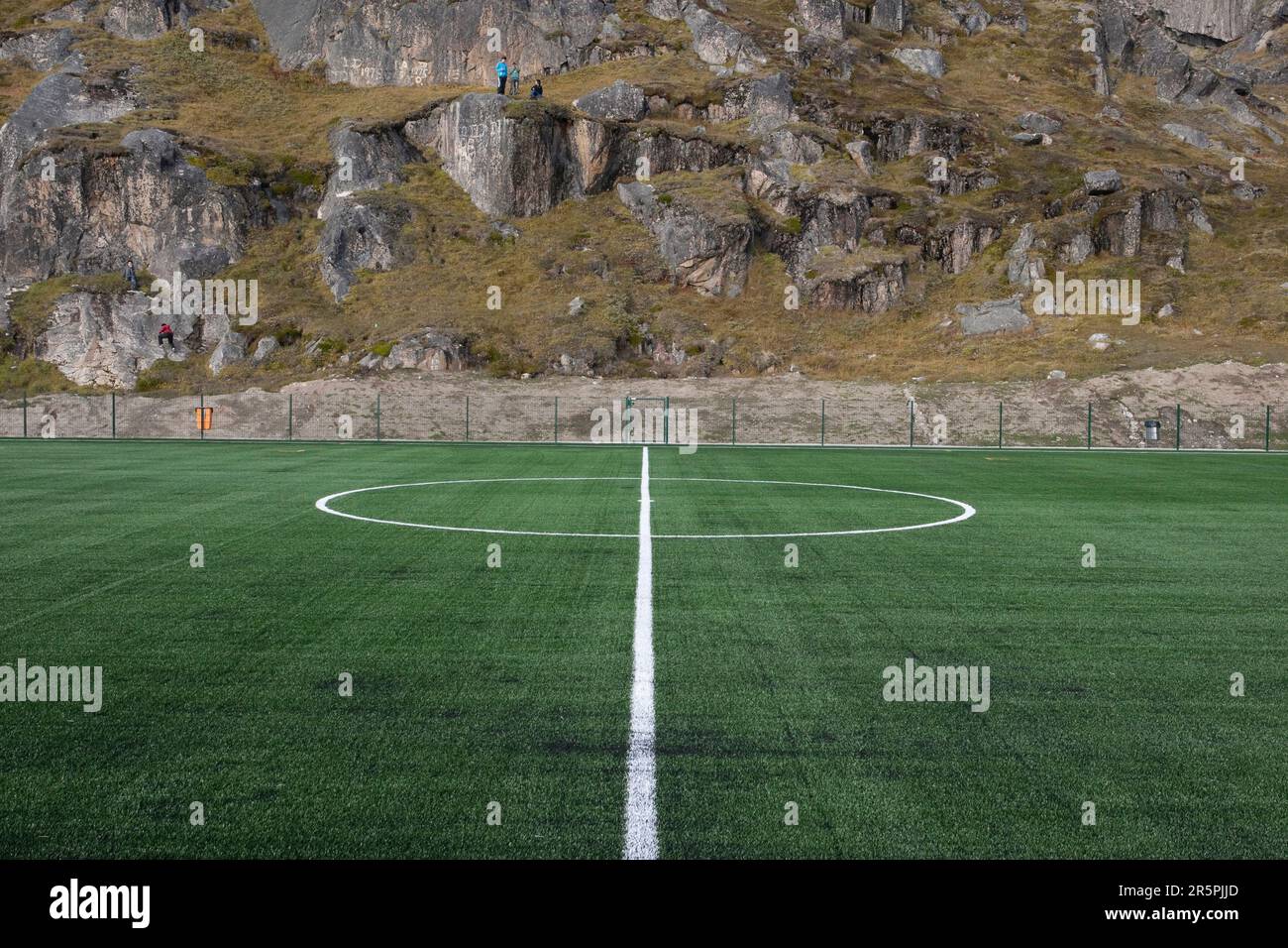 Kids and a new soccer field in Qaqortoq, Greenland Stock Photo - Alamy