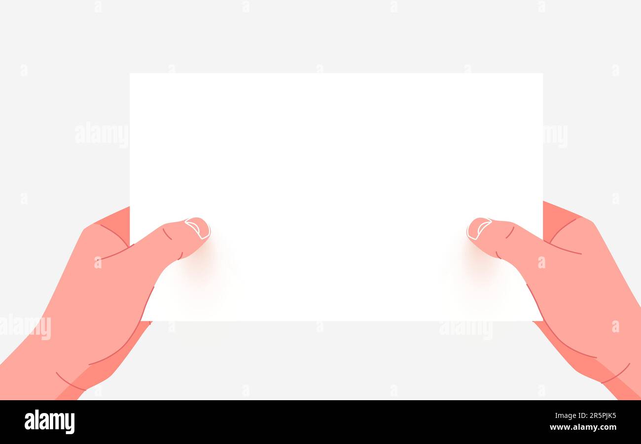 Hands hold a blank sheet of paper. Outline cartoon style. Vector ...