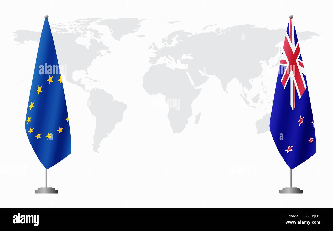 European Union and New Zealand flags for official meeting against ...