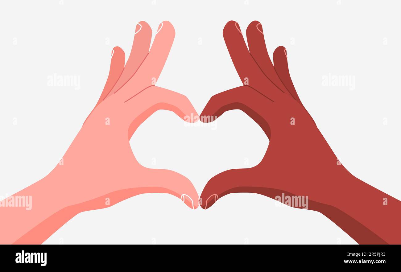 Multiracial hands folded together in a heart shape. The concept of ...
