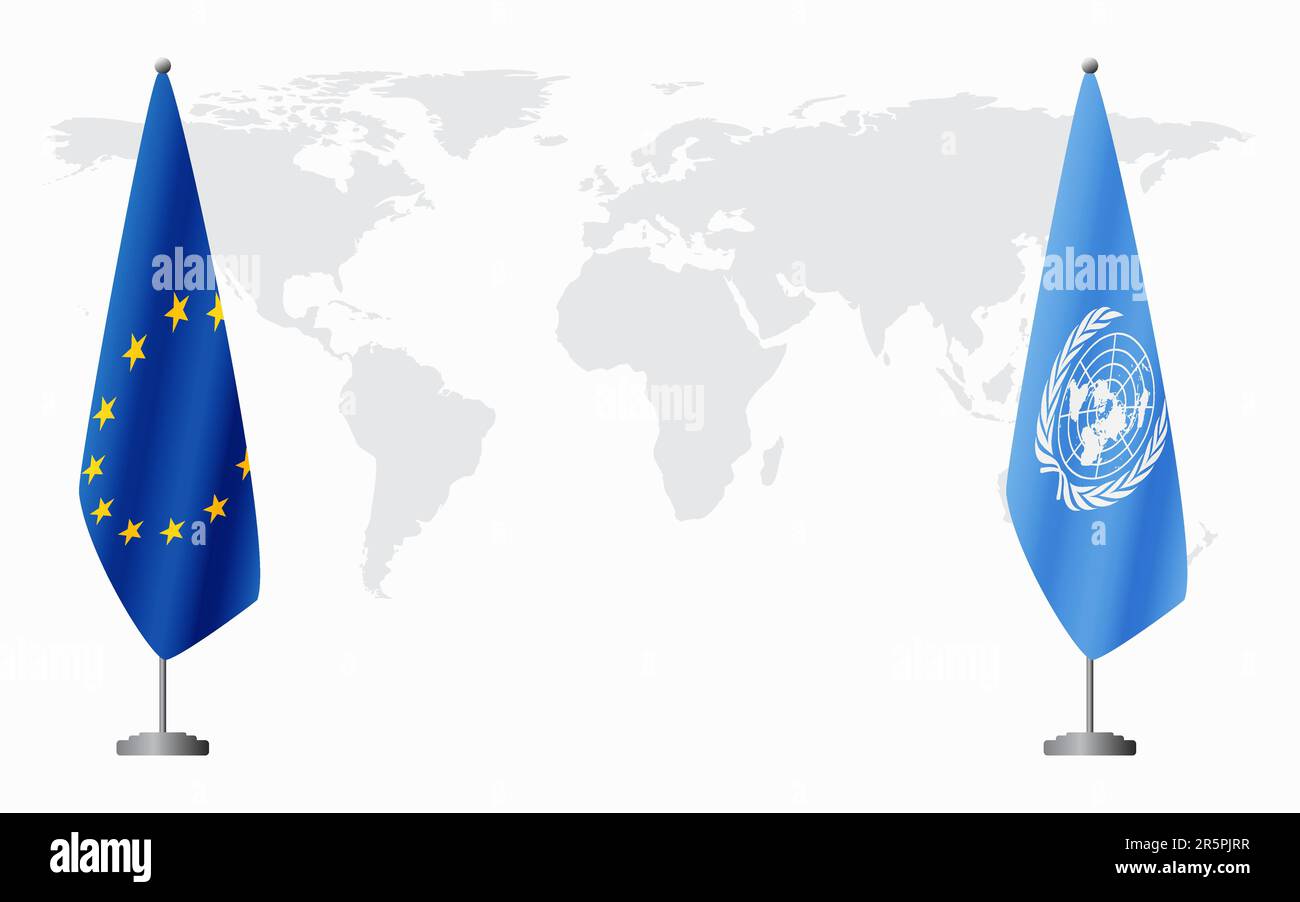 European Union and United Nations flags for official meeting against ...
