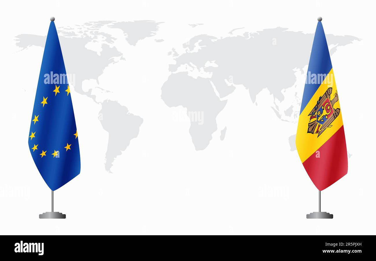 European Union and Moldova flags for official meeting against ...
