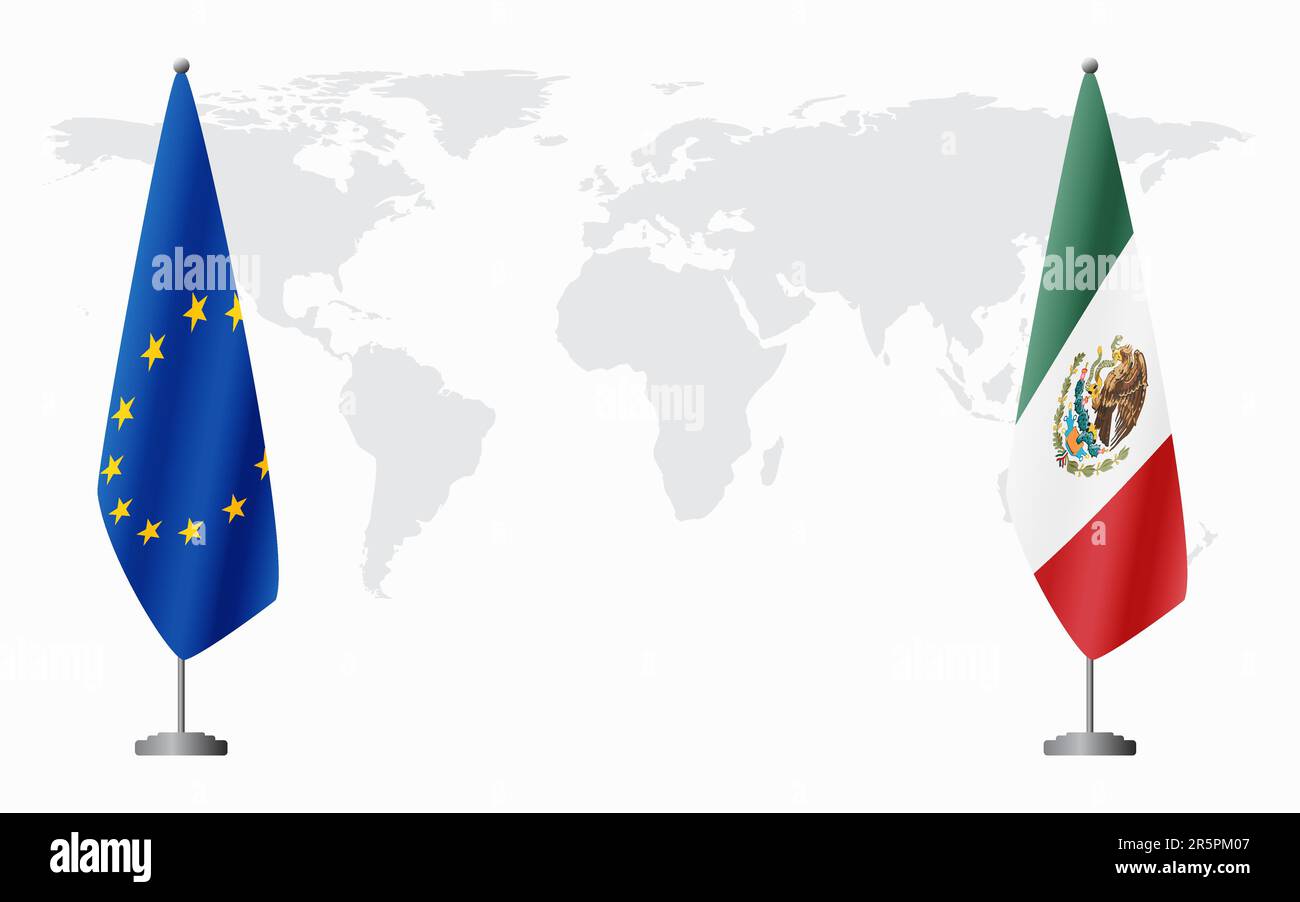 European Union and Mexico flags for official meeting against background ...