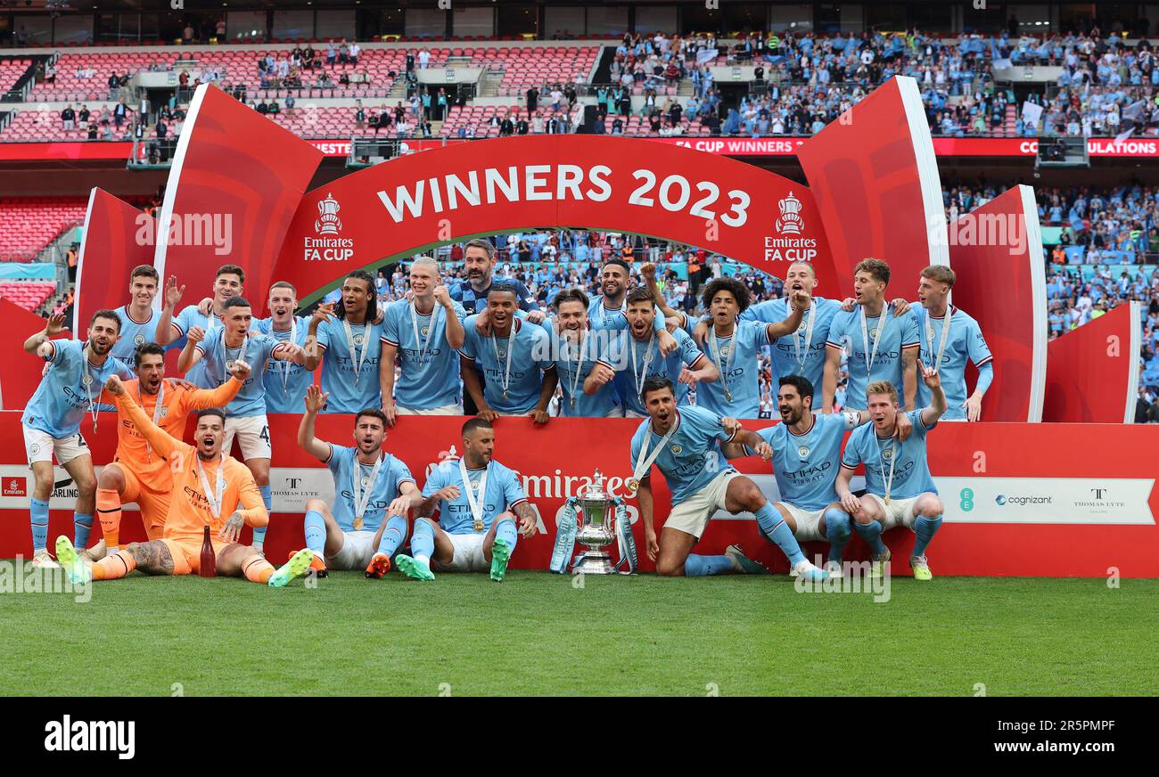 Manchester City Team celebrate with FA Cup after The Emirates FA Cup ...