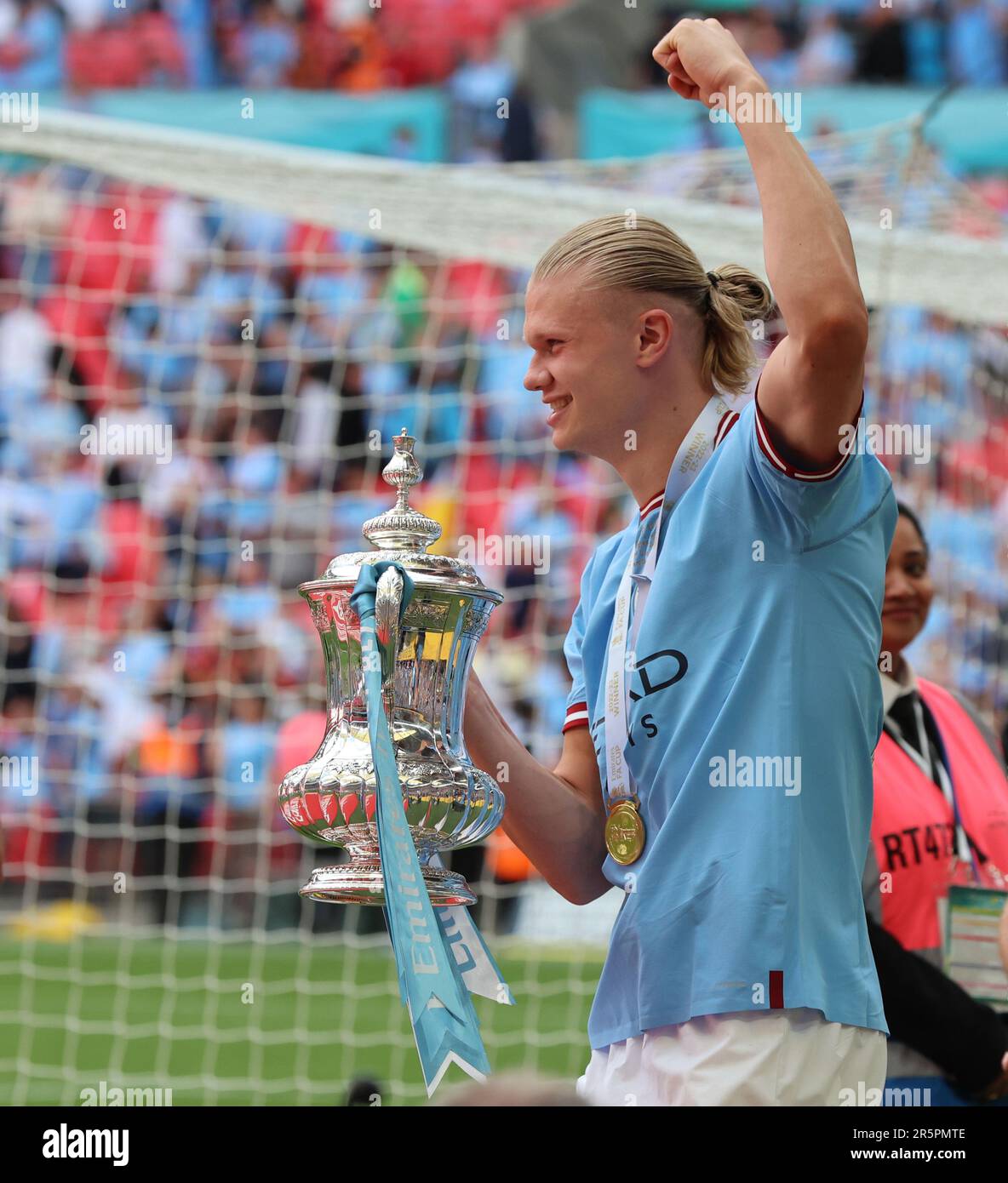 Manchester City's Erling Haaland with FA Cup Trophy during The Emirates ...