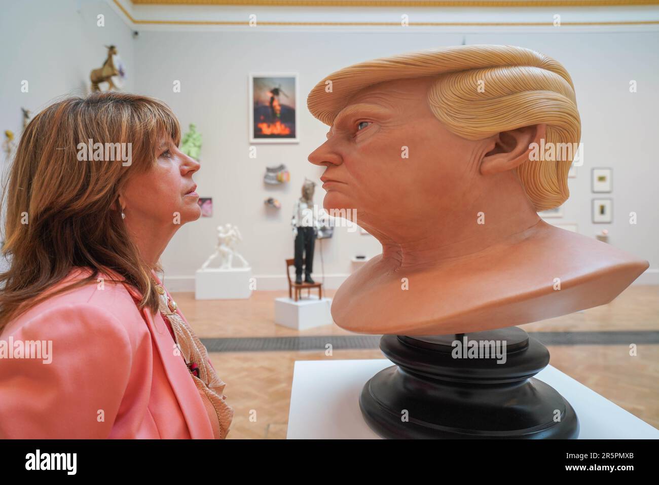 London UK. 5 June 2023 . John Humphries, DONALD TRUMP HELMET HEAD ...