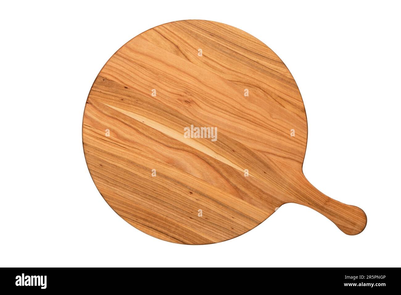 Round empty wooden charcuterie serving board with handle. The object is ...