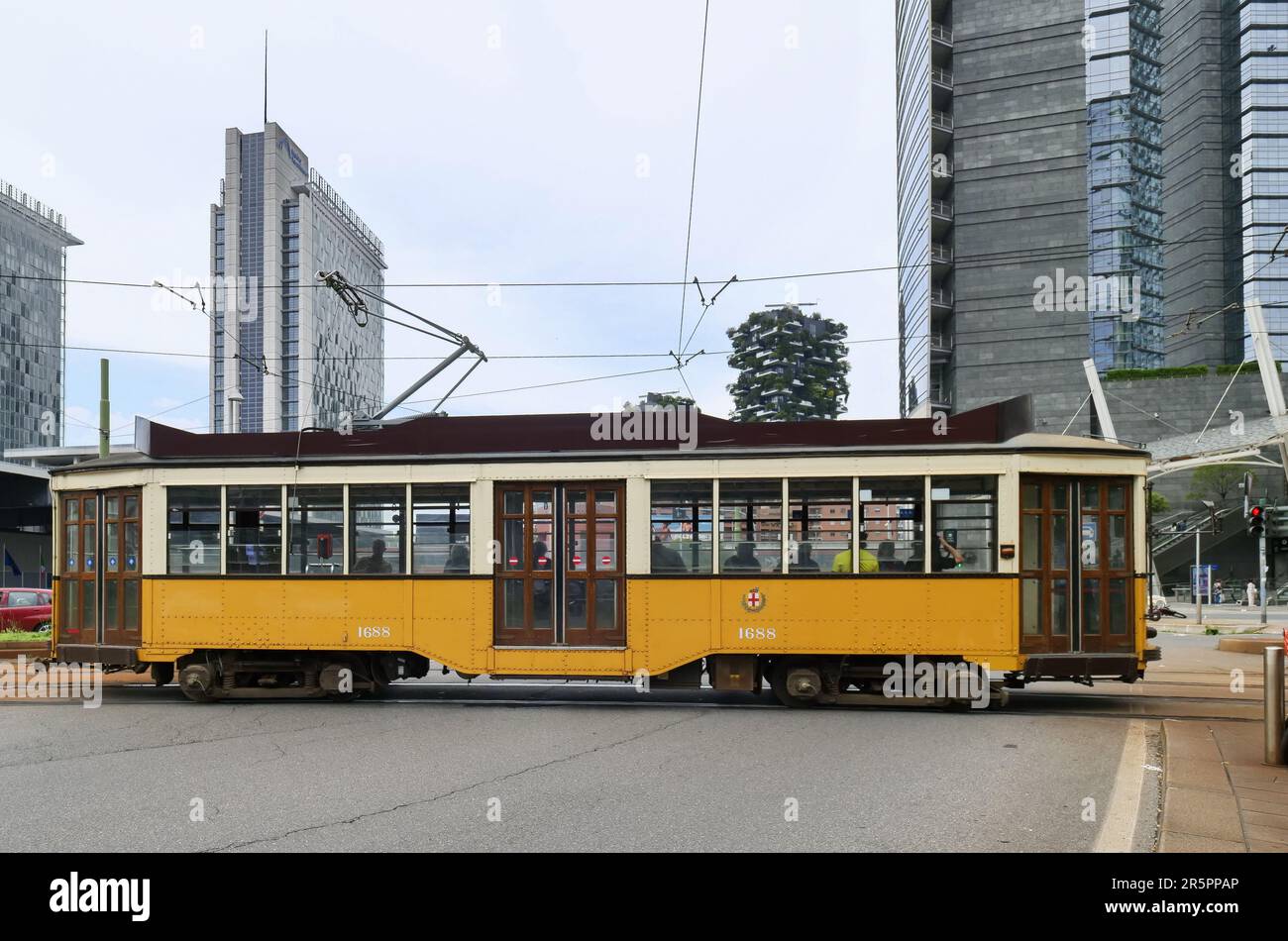 Historic tram in Milan. Milan transportation system carries 2 million ...